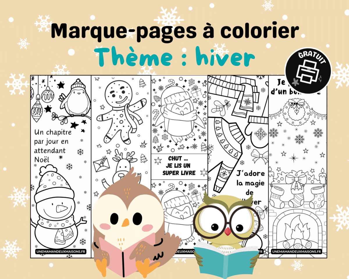 Gratuit : marque-pages à colorier (hiver)
