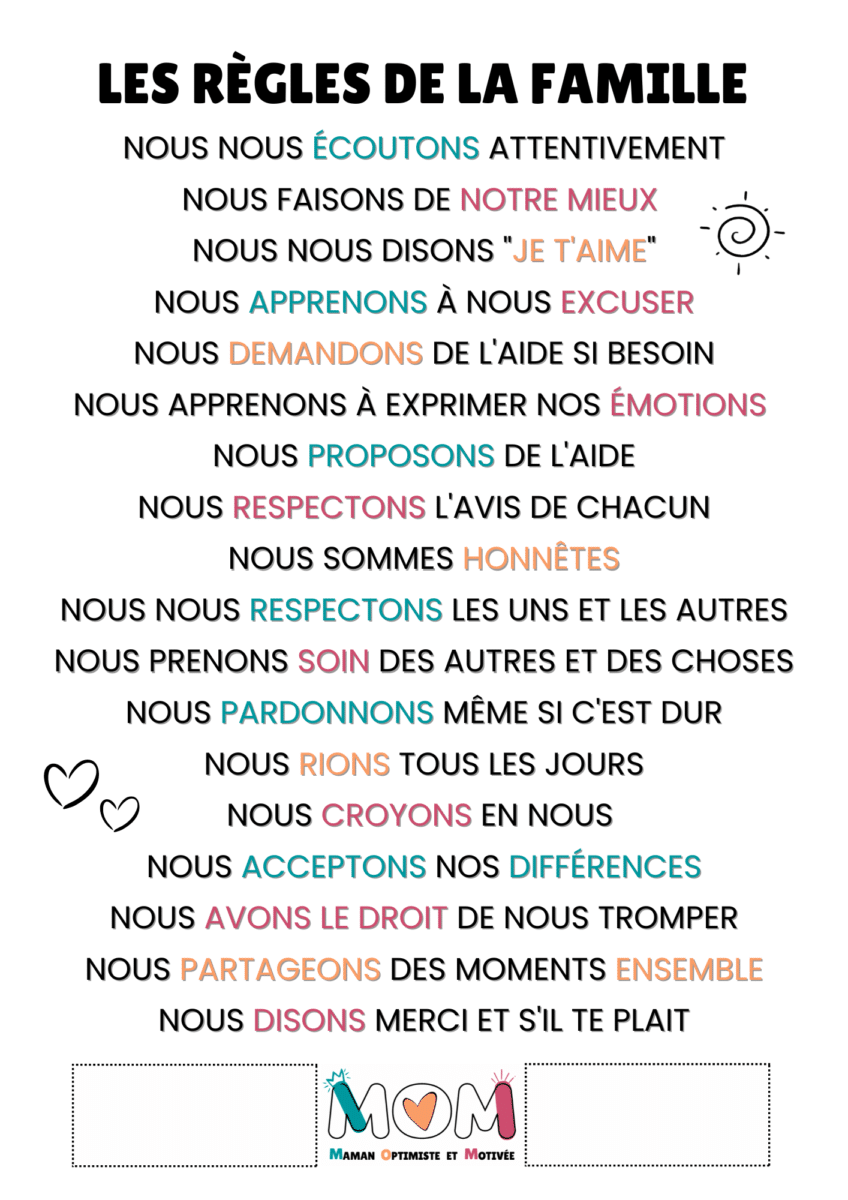 Les règles de vie à la maison - à imprimer - UMDM